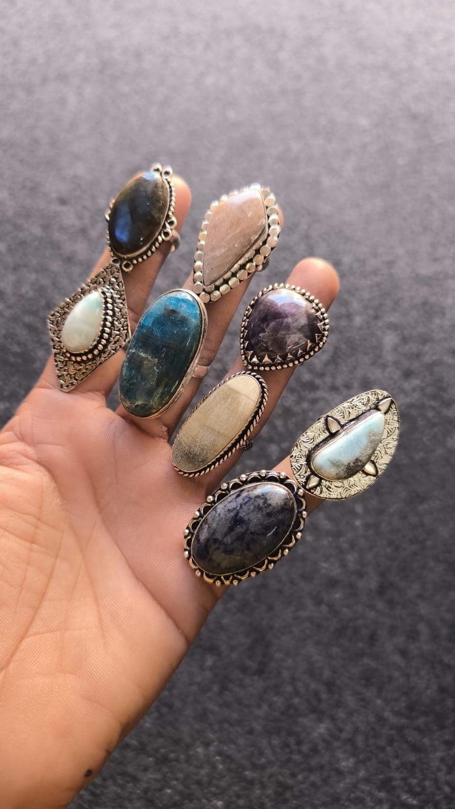 Mystery Pack of 10 Natural Gemstone Rings, Hippie Rings, Wholesale ...