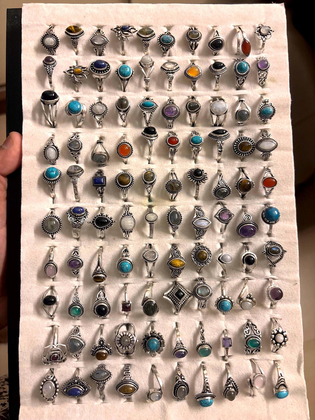 Set of 10 Assorted Natural Gemstone Rings, Wholesale Gemstone Rings ...