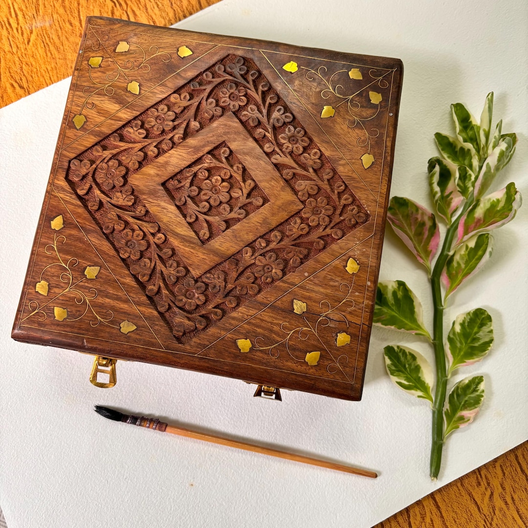 Handmade Wooden Paint Box Kit - Wooden Travel Painting Box - Wooden ...