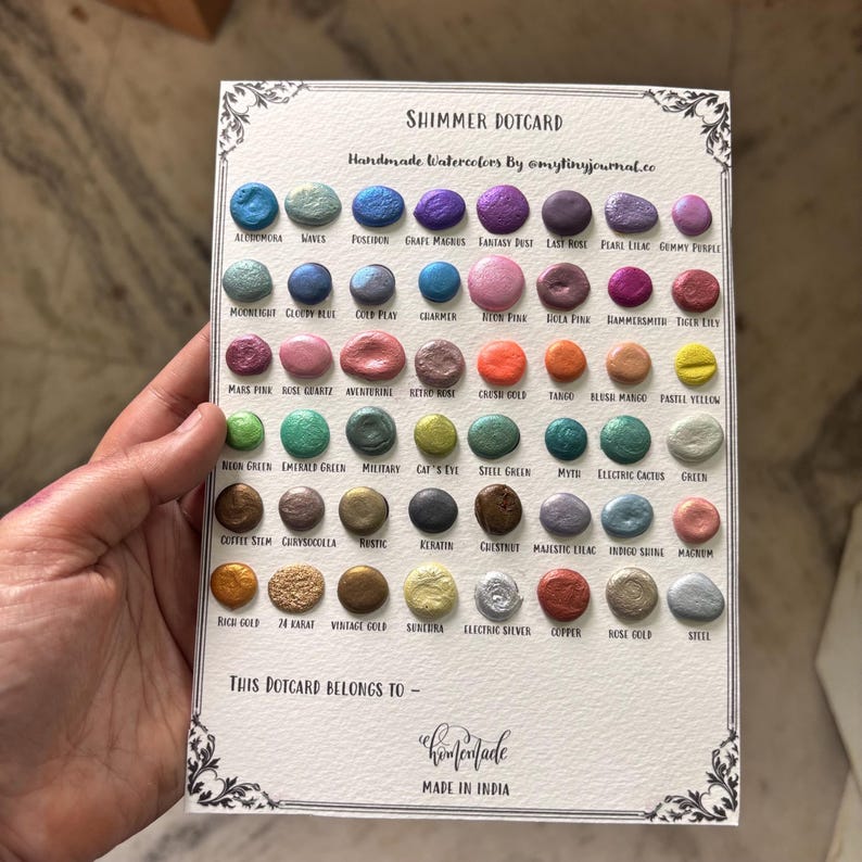 48 Shimmer Mica Dot Paint Card – Handmade Metallic Watercolors, 48 ...