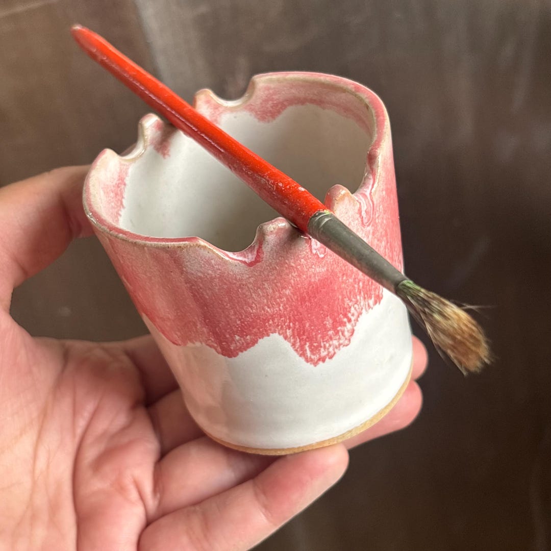 Pink Cute Ceramic Paint Brush Rinsing Cup - Handmade Pottery - Etsy