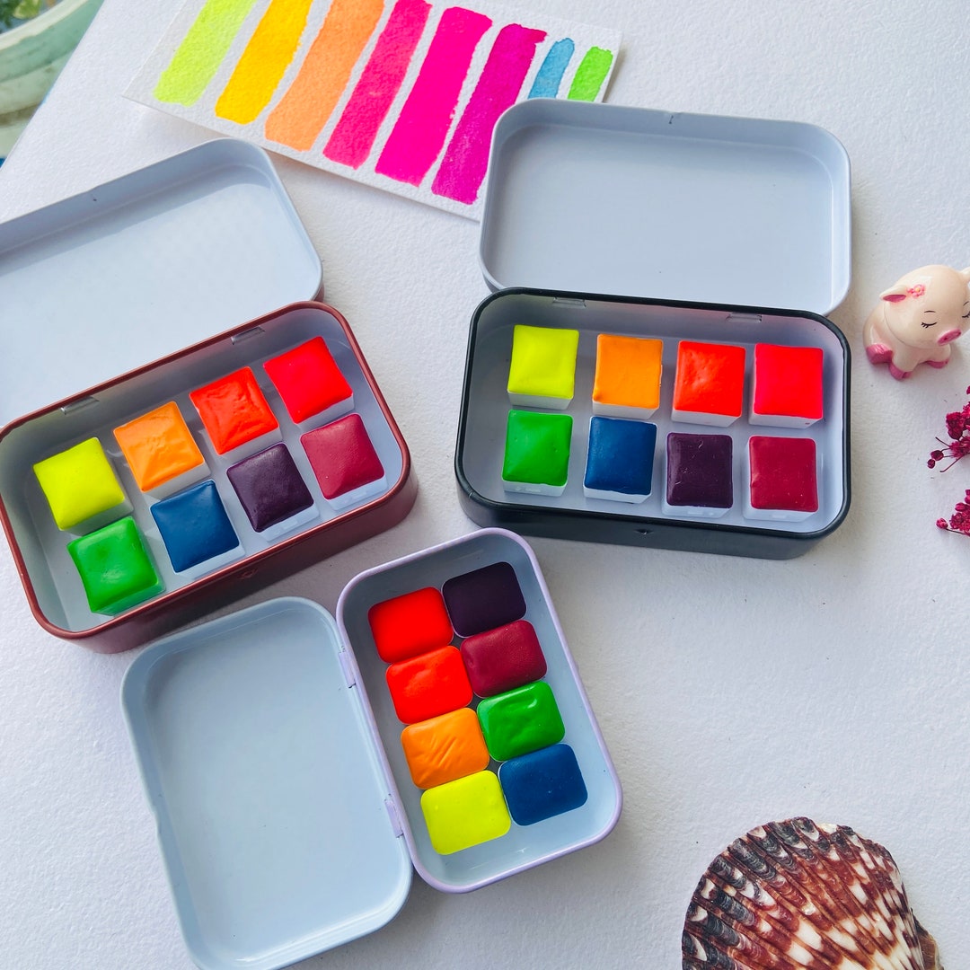 Handmade Neon Watercolor Set of 8 Pans Neon Paints Matt Watercolor ...