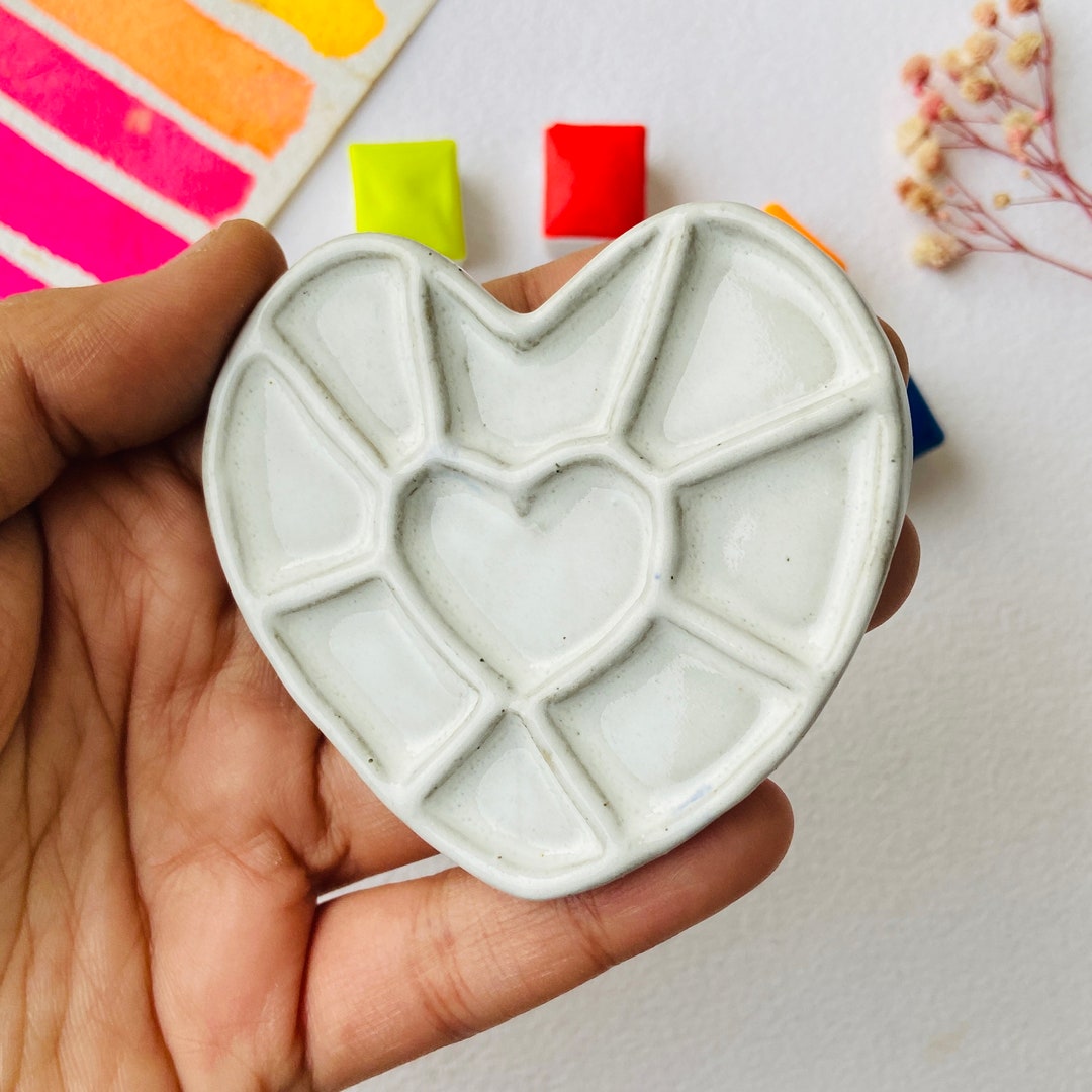 Heart Ceramic Palette Ceramic Paint Palette Handmade Watercolor Palette ...