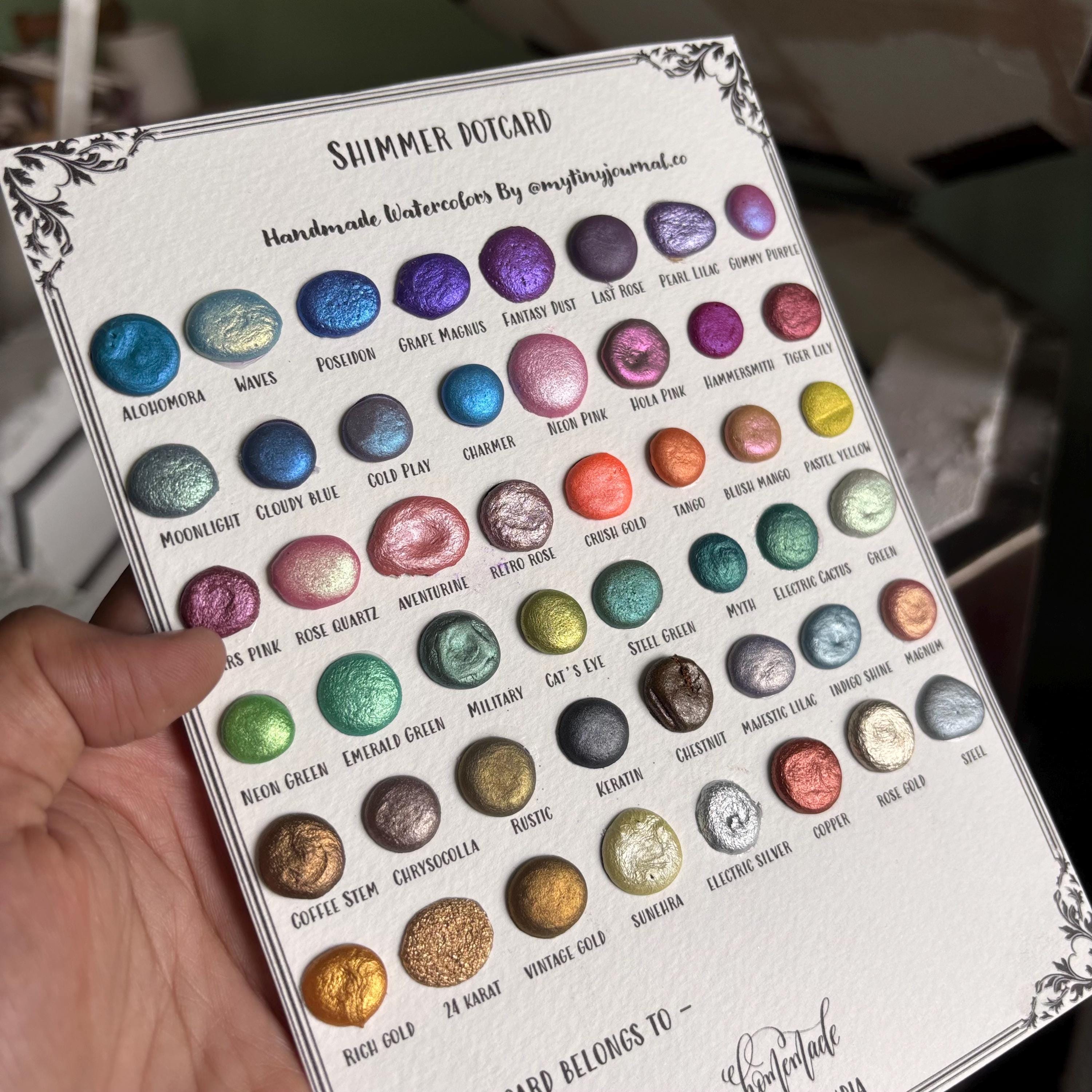 48 Shimmer Mica Dot Paint Card – Handmade Metallic Watercolors, 48 ...
