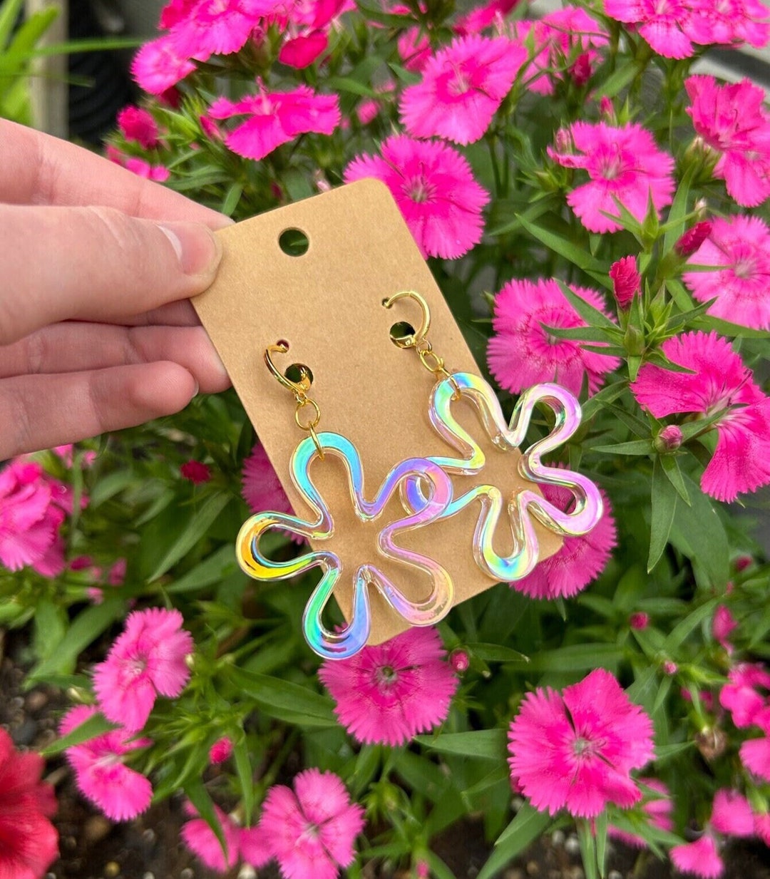 Iridescent Spongebob Earrings, Rainbow Flower Earrings, Spongebob ...