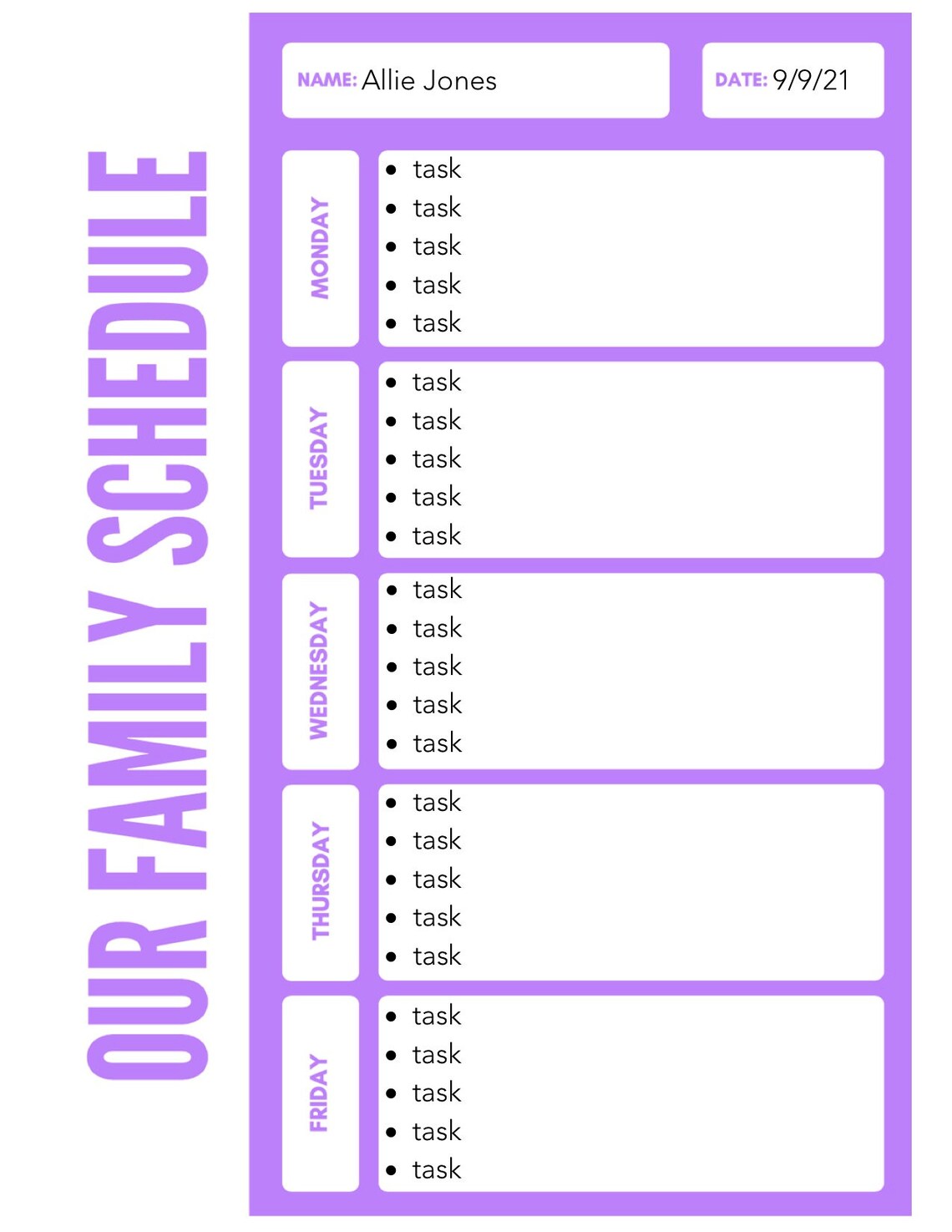 Editable Family Calendar - Pack of 6 Colors! (6 Versions for One) - Etsy