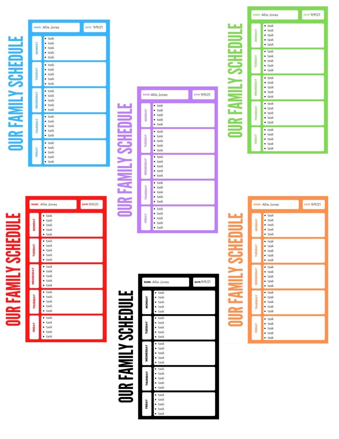Editable Family Calendar - Pack of 6 Colors! (6 Versions for One) - Etsy
