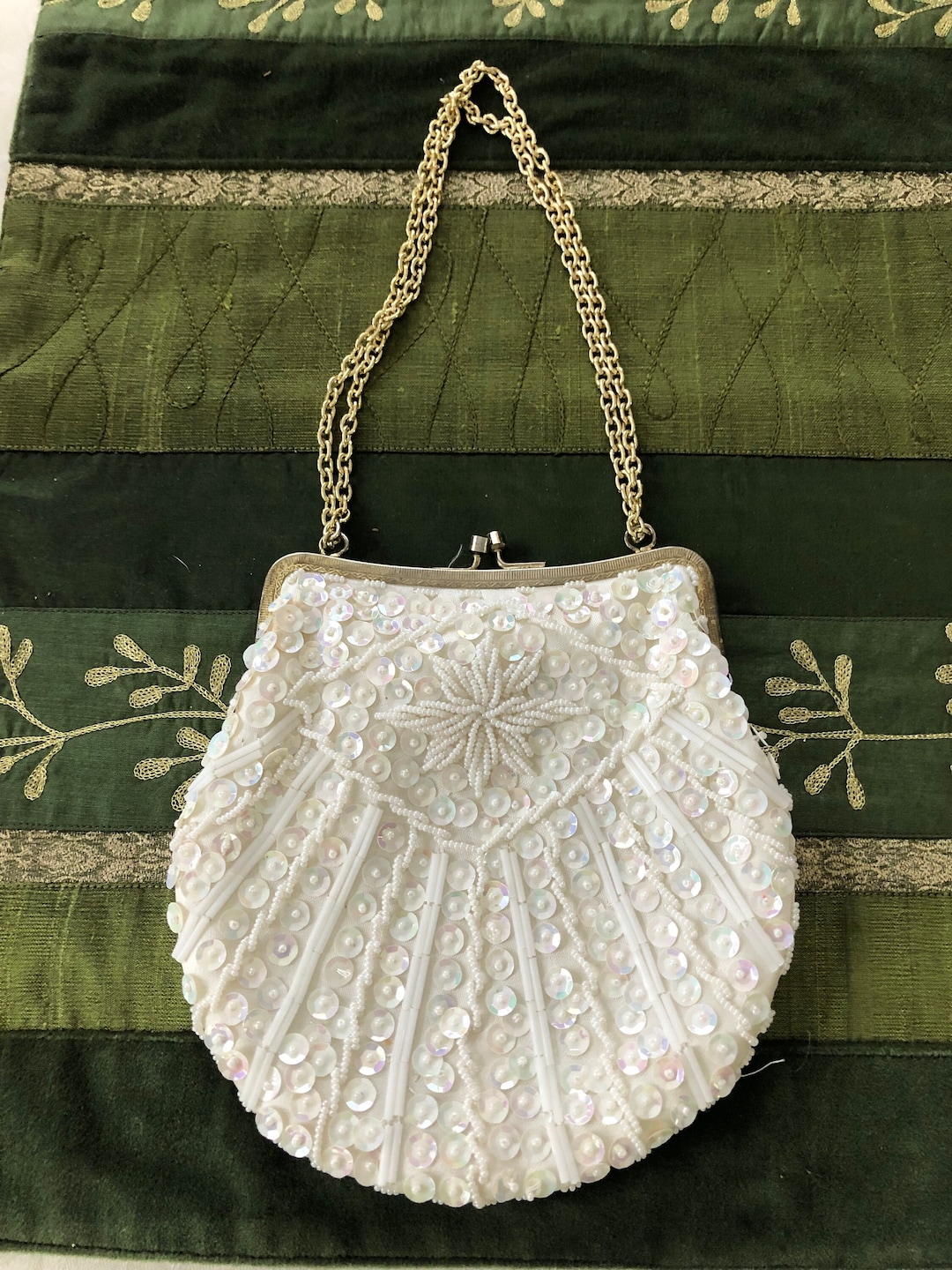 White and Gold Purse, Wedding Purse, Formal Purse, Beaded Purse, Hand ...