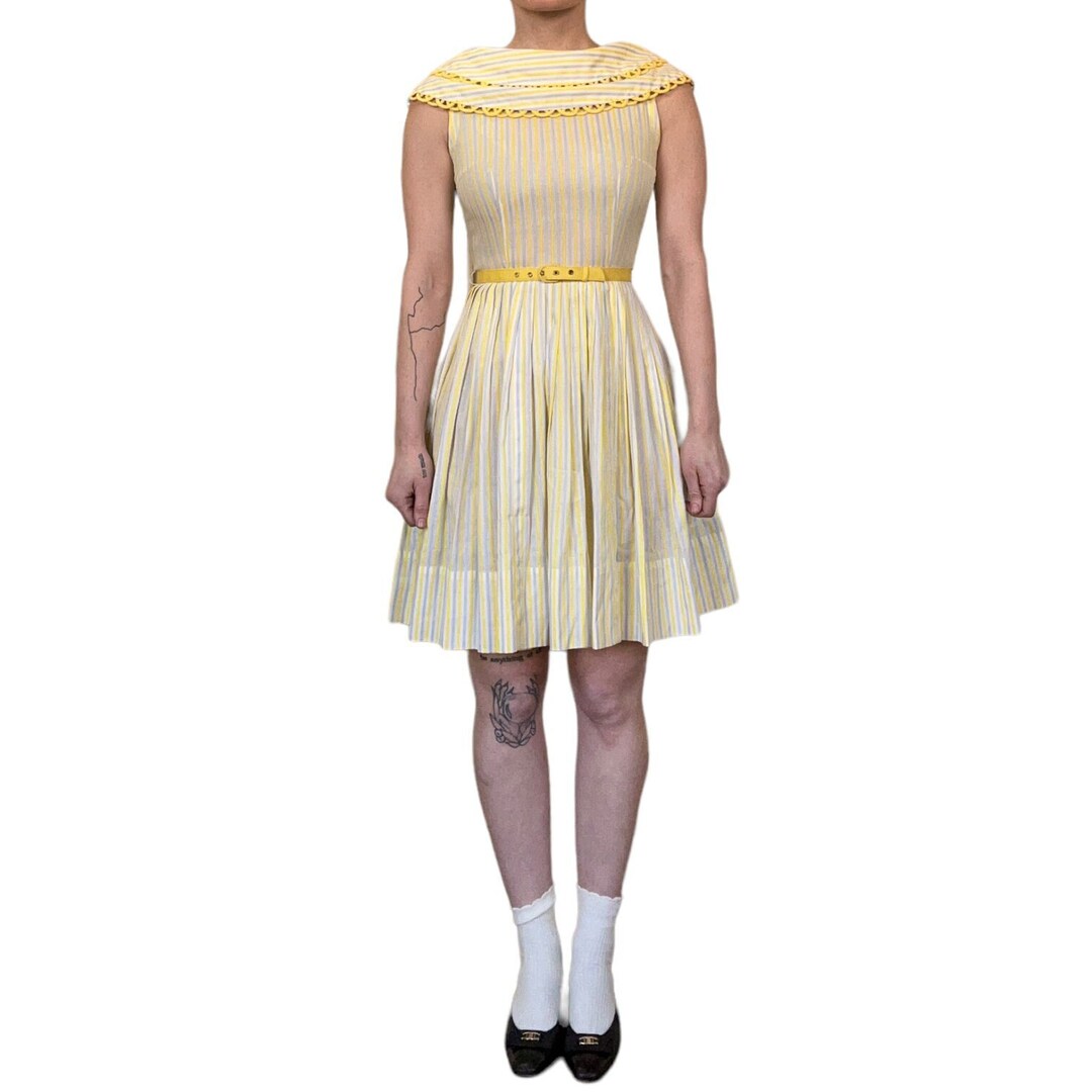 Vintage '50s Yellow Striped Belted Sundress Fit and Flare Sailor Collar ...