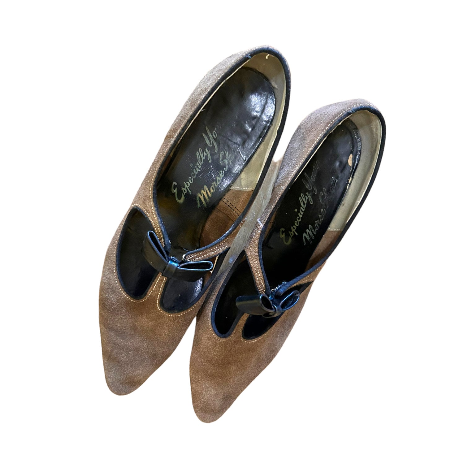 Vintage Morse Shoes 1920s Flapper Brown Suede T-strap Leather Bow ...