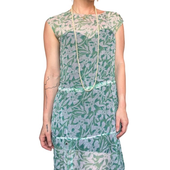 Antique Vintage 1920s Flapper Dress Sheer Mesh Green … - Gem