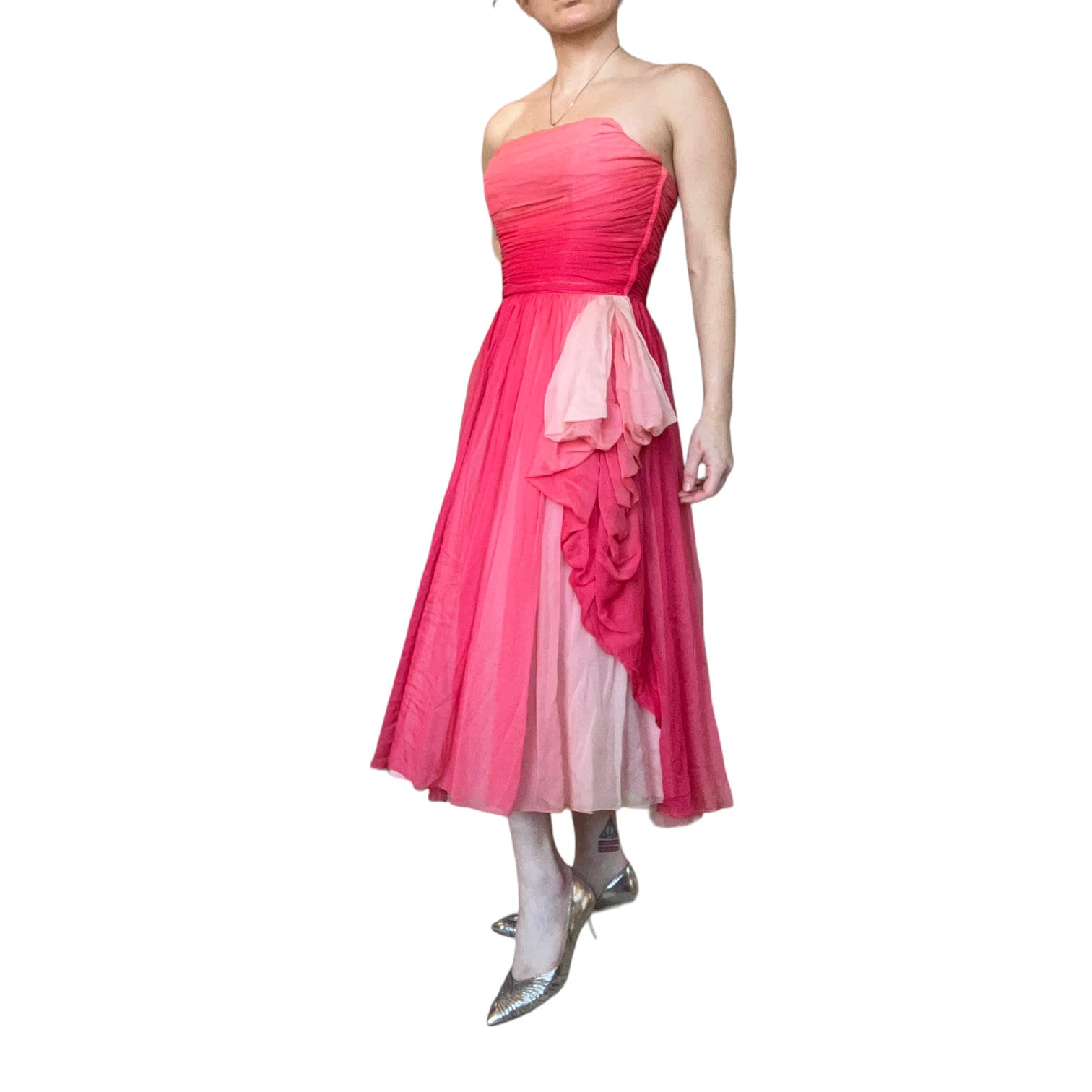 Vintage 1940s '50s Best & Co Pink Gradient Layered Chiffon Prom Dress ...