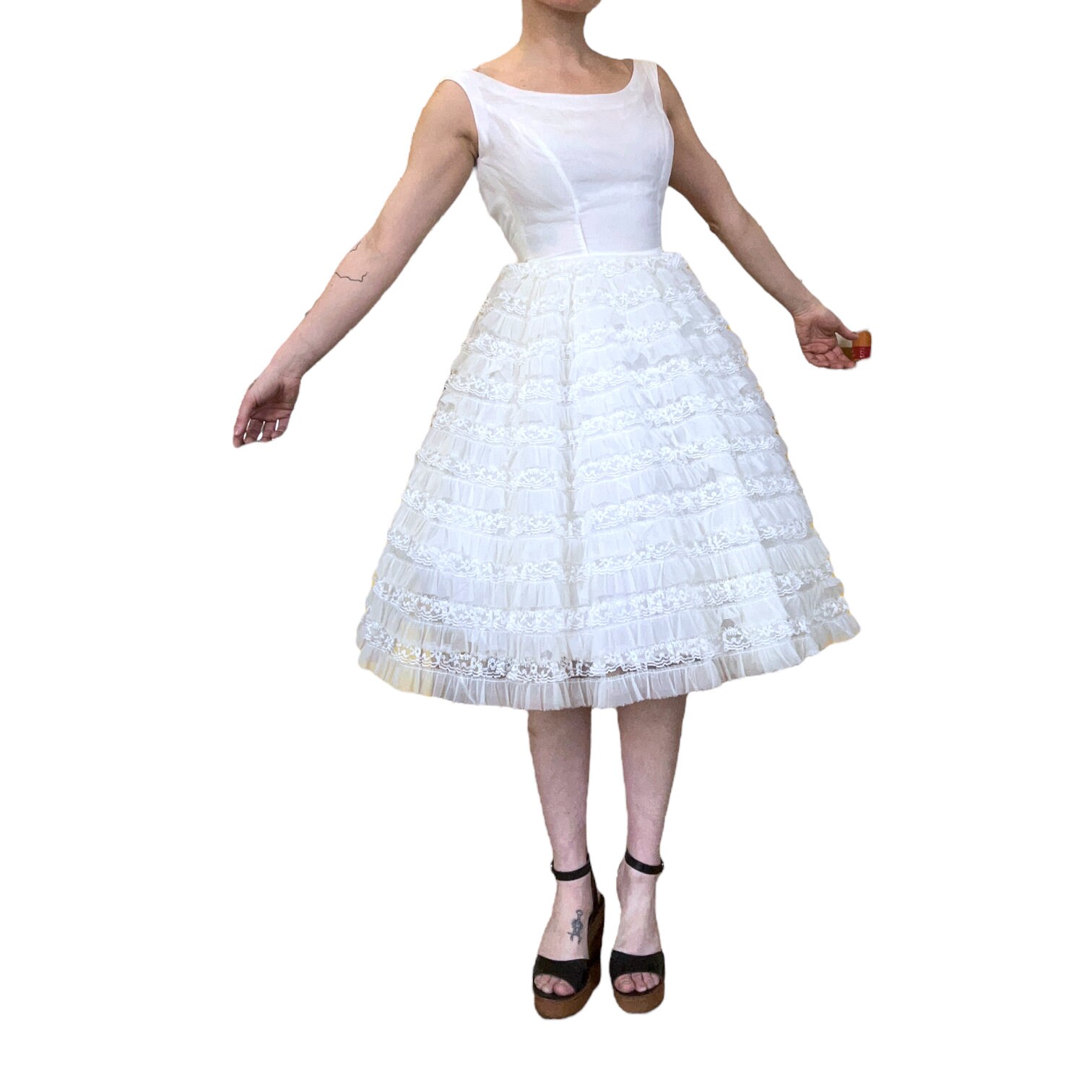 Vintage 1950s Handmade Cupcake Wedding Prom Dress White Tulle Full ...