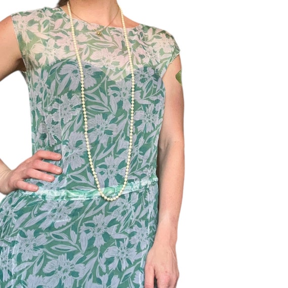 Antique Vintage 1920s Flapper Dress Sheer Mesh Green … - Gem