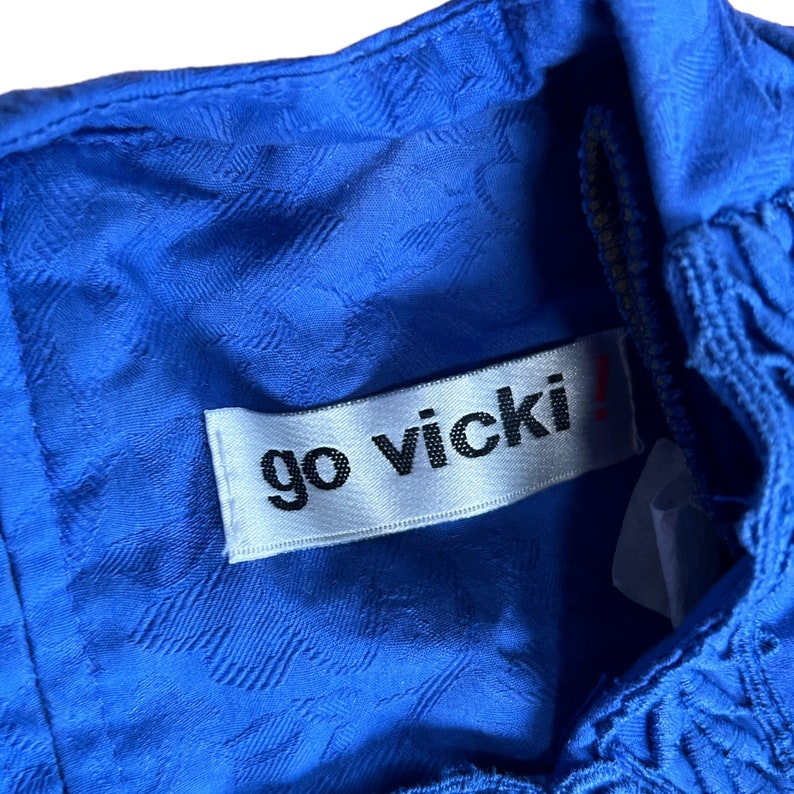 Vintage '80s Go Vicki Cornflower Blue Puff Sleeve Tea Length Drop Waist Prom Dress Formal 100% ...