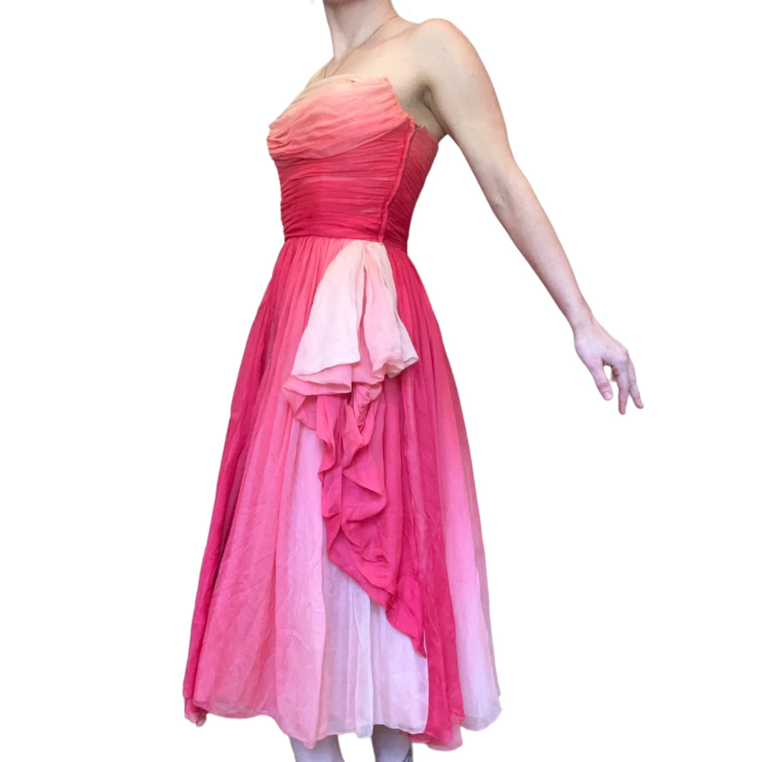 Vintage 1940s '50s Best & Co Pink Gradient Layered Chiffon Prom Dress ...