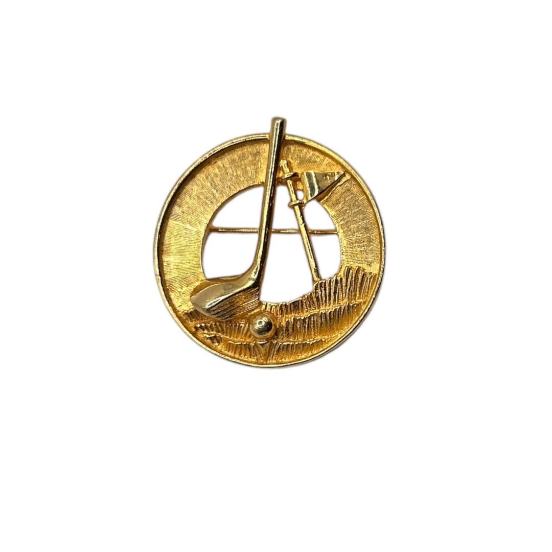 Vintage 1979 Mimi Di N Gold Tone Brooch Golf Club Golfer Brooch Pin 1. ...