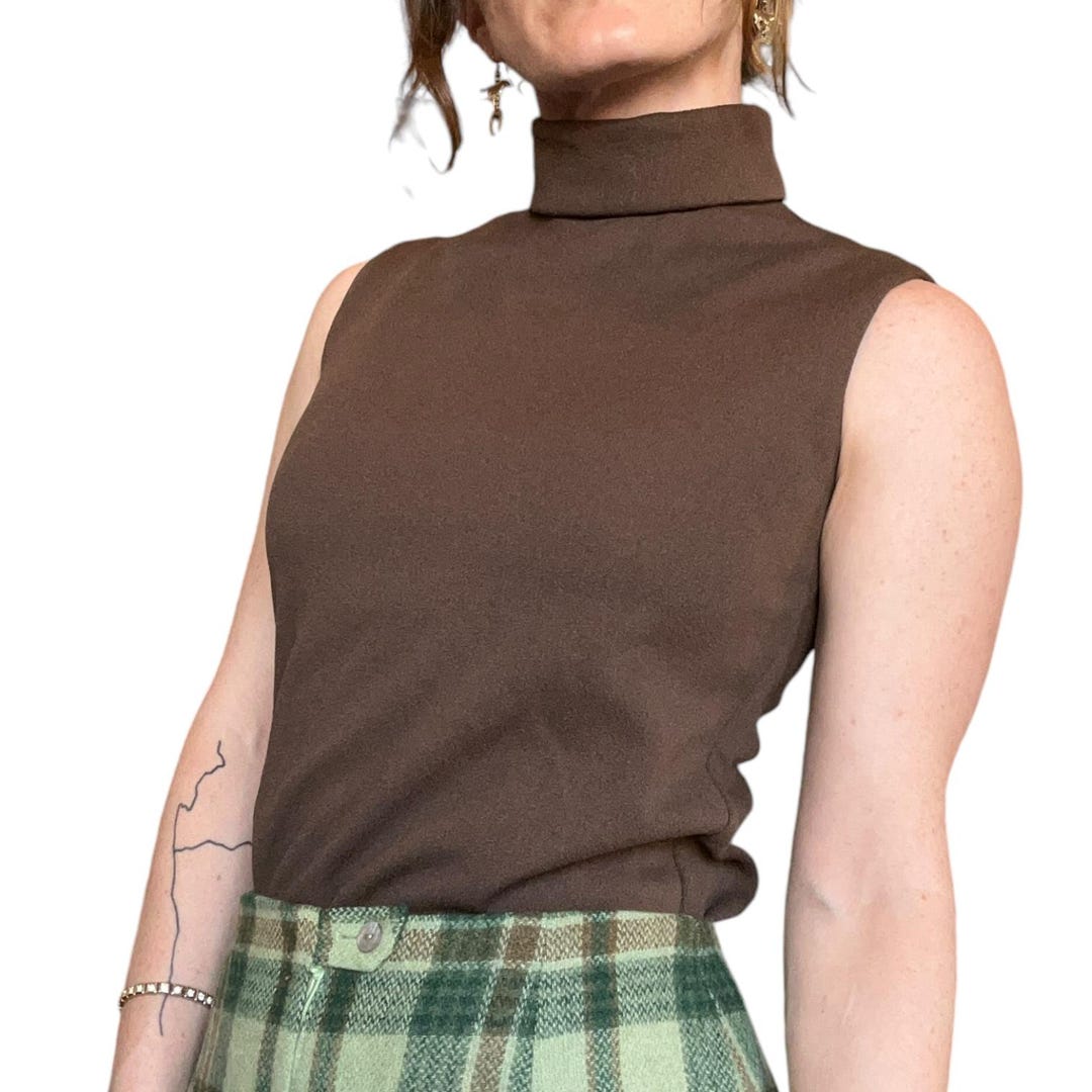 Vintage 1960s Liontree Brown Mock Neck Tunic Blouse XS/S - Etsy
