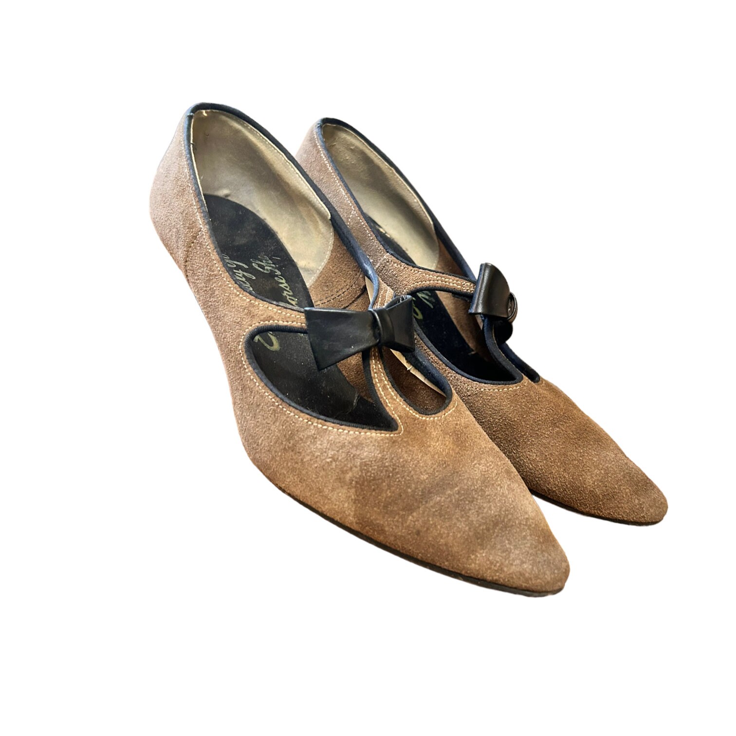 Vintage Morse Shoes 1920s Flapper Brown Suede T-strap Leather Bow ...