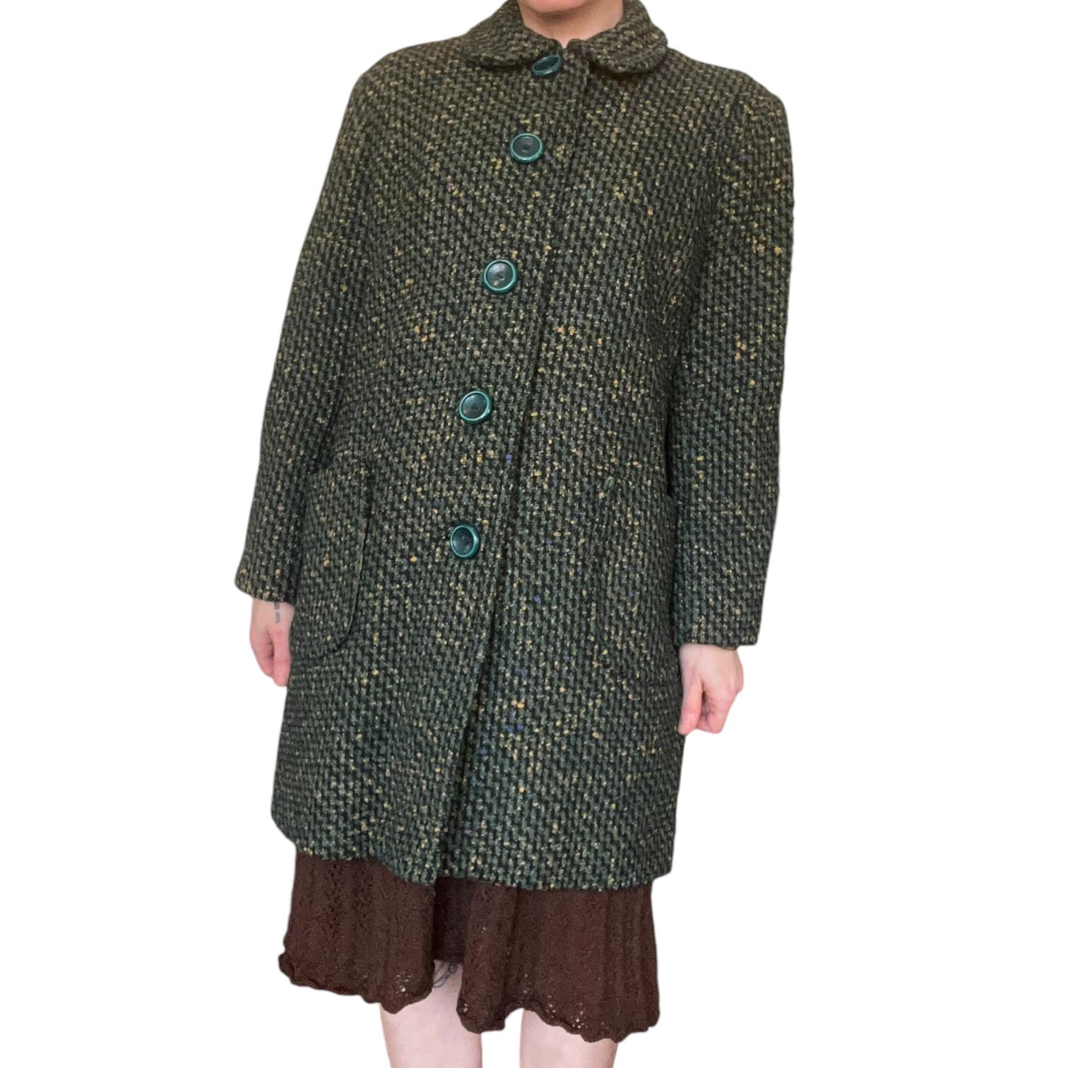 Vintage 1940s Emerald Green Marbled Tweed Wool Mid-length Box Coat S/M ...