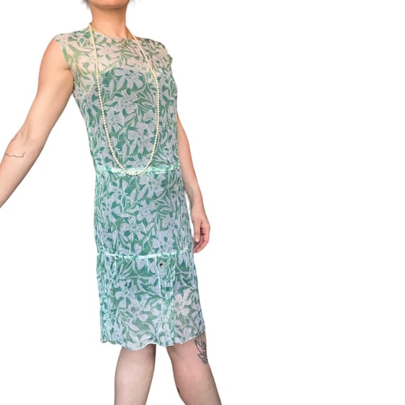Antique Vintage 1920s Flapper Dress Sheer Mesh Green … - Gem