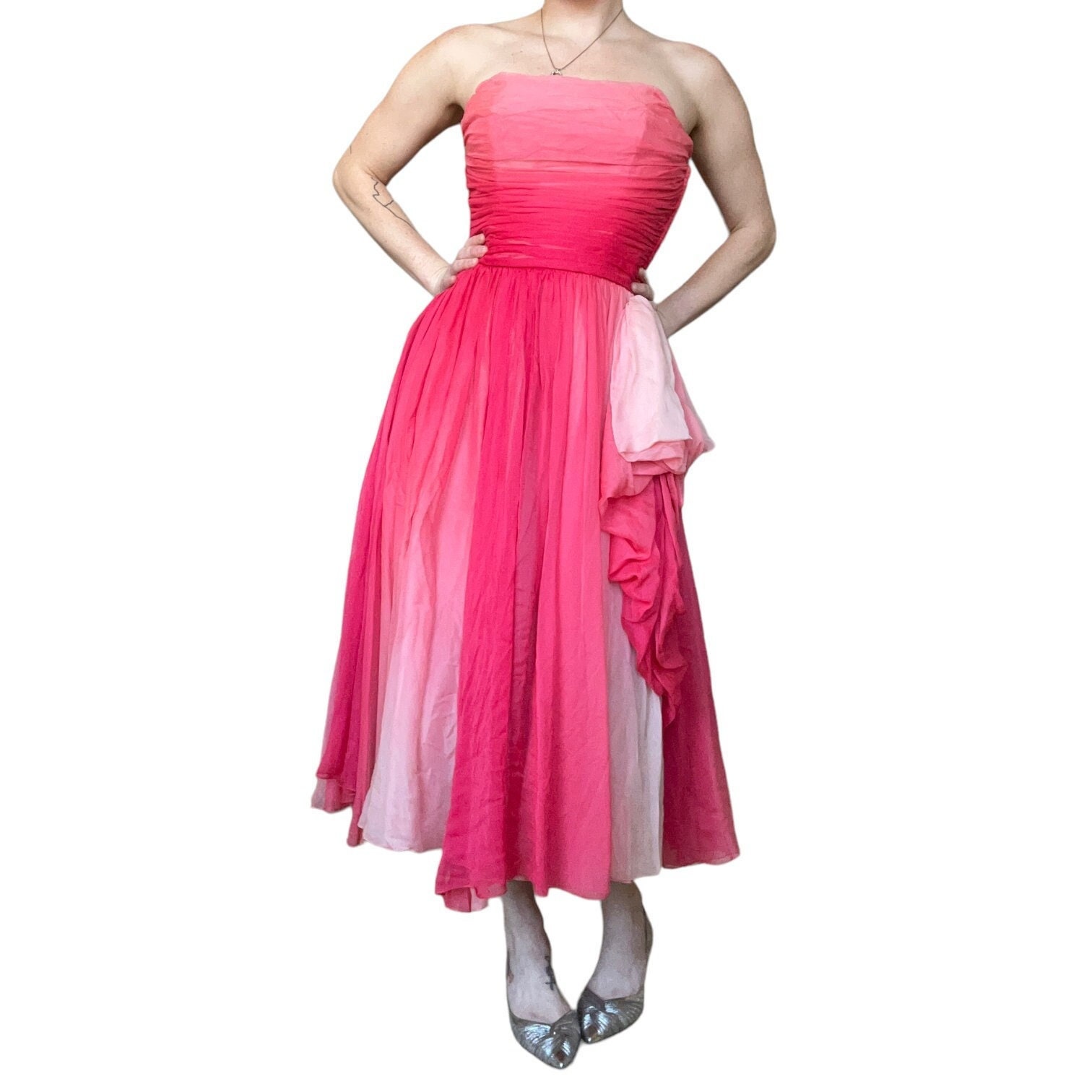Vintage 1940s '50s Best & Co Pink Gradient Layered Chiffon Prom Dress ...