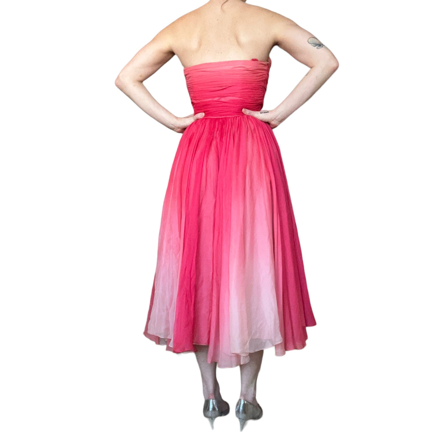Vintage 1940s '50s Best & Co Pink Gradient Layered Chiffon Prom Dress ...