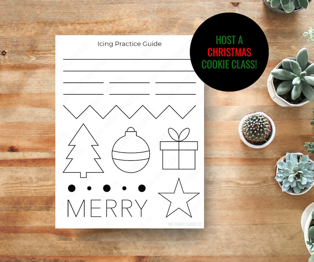 Royal Icing Practice Sheet for Teaching, Christmas Cookie Class ...