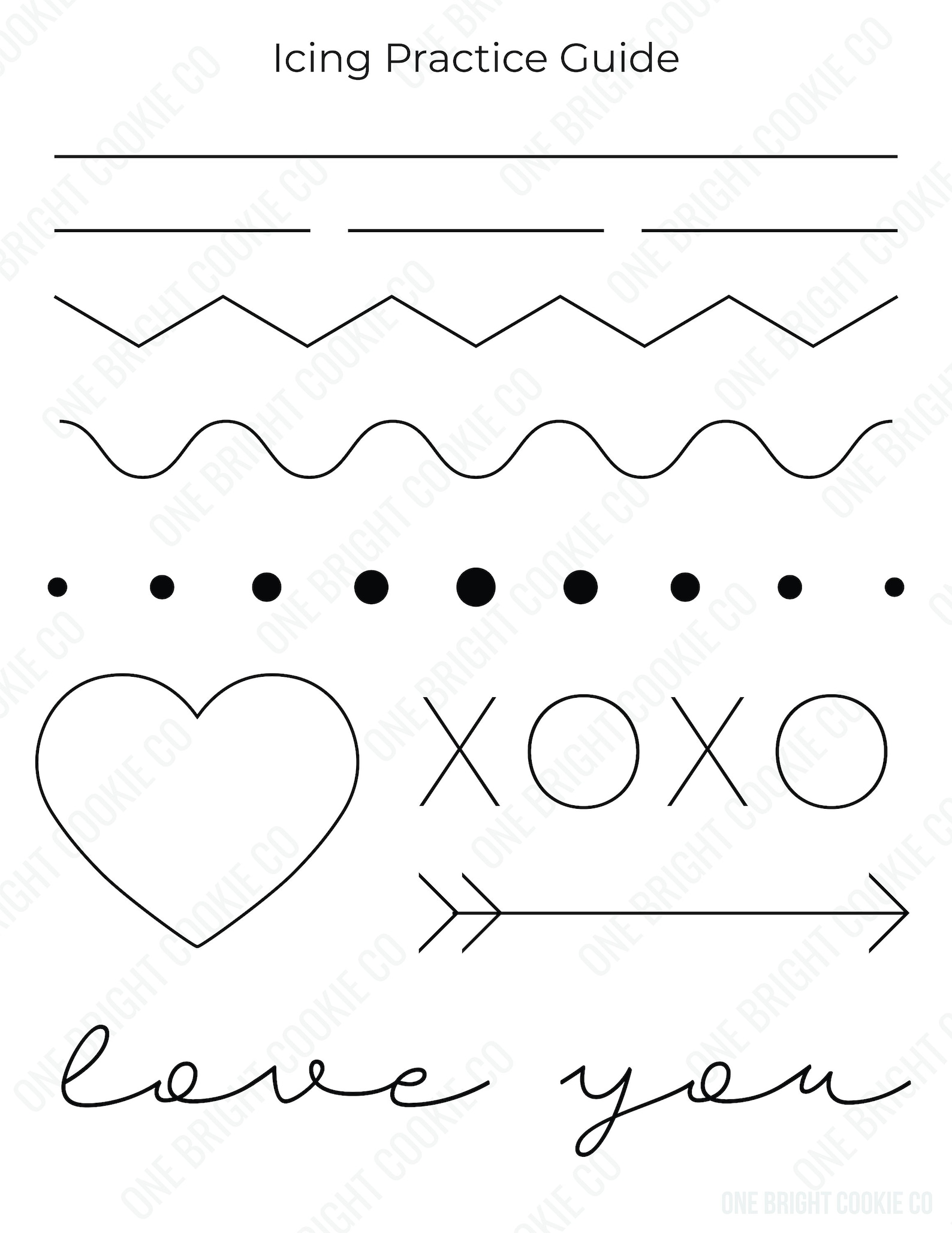 Royal Icing Practice Sheet for Teaching, Valentine's Cookie Class ...