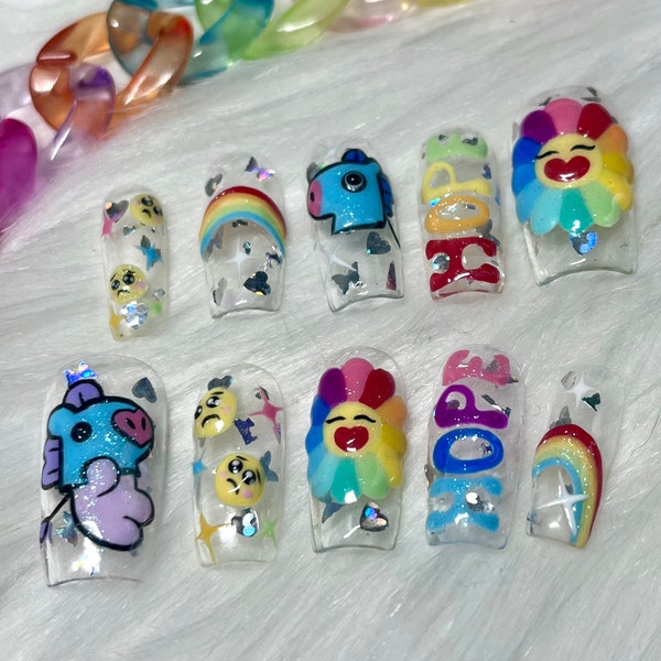 Rainbow Press on Nails - Etsy