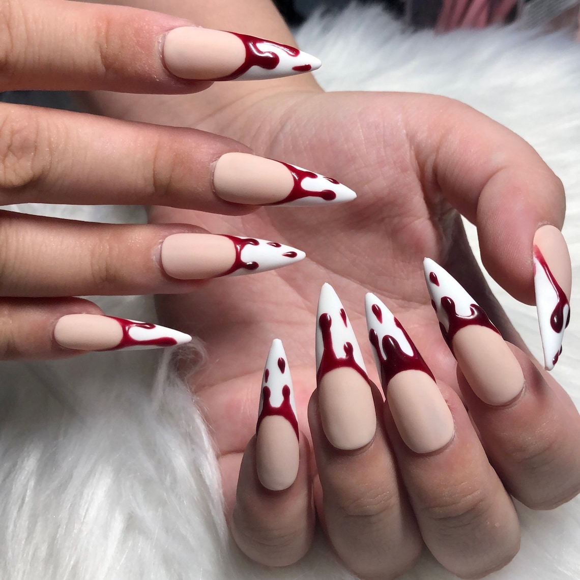 French Tip Bloody Blood Vampire Press on Nails Valentines - Etsy