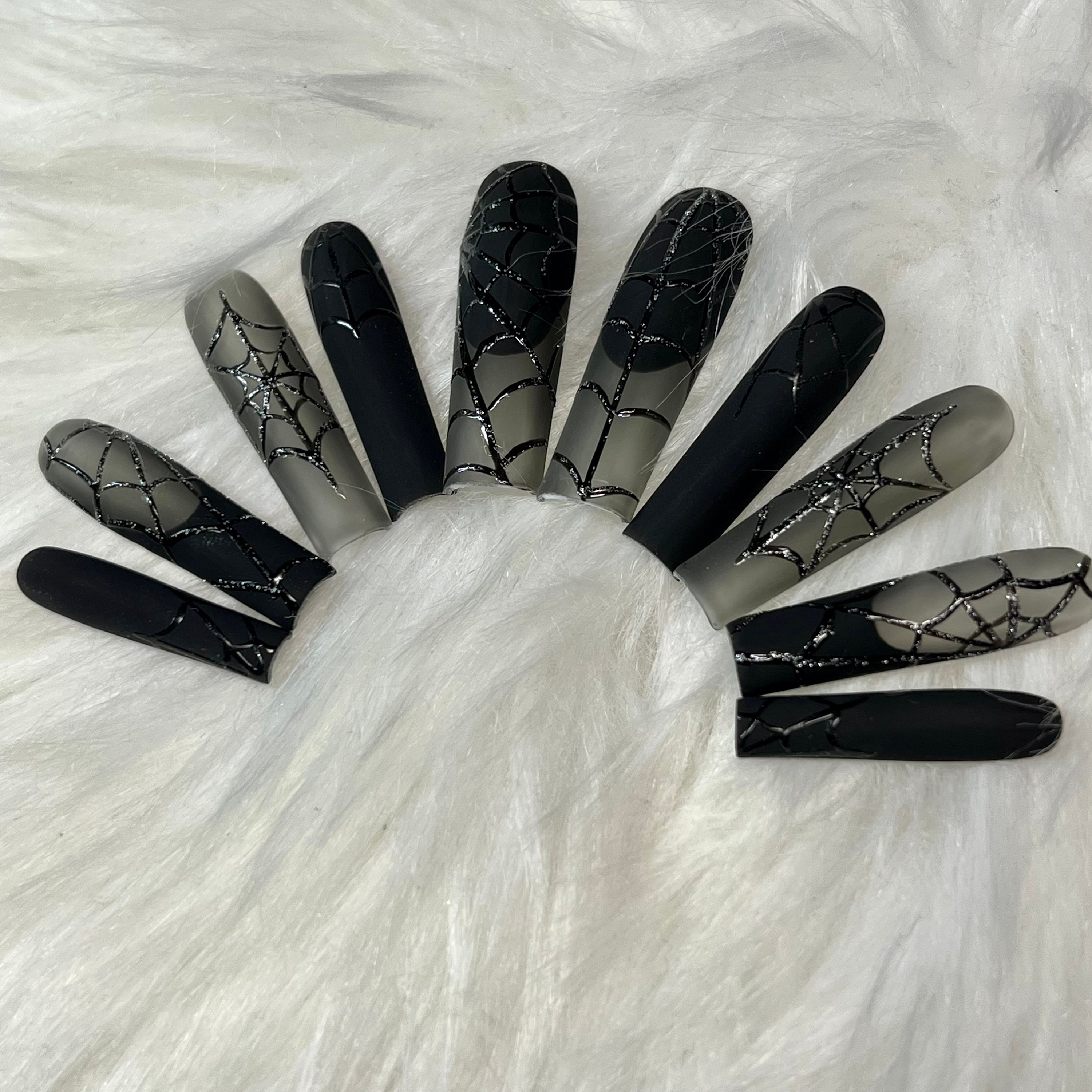 Black Spider Witch French Tip Press on Nails With Spiderwebs - Etsy