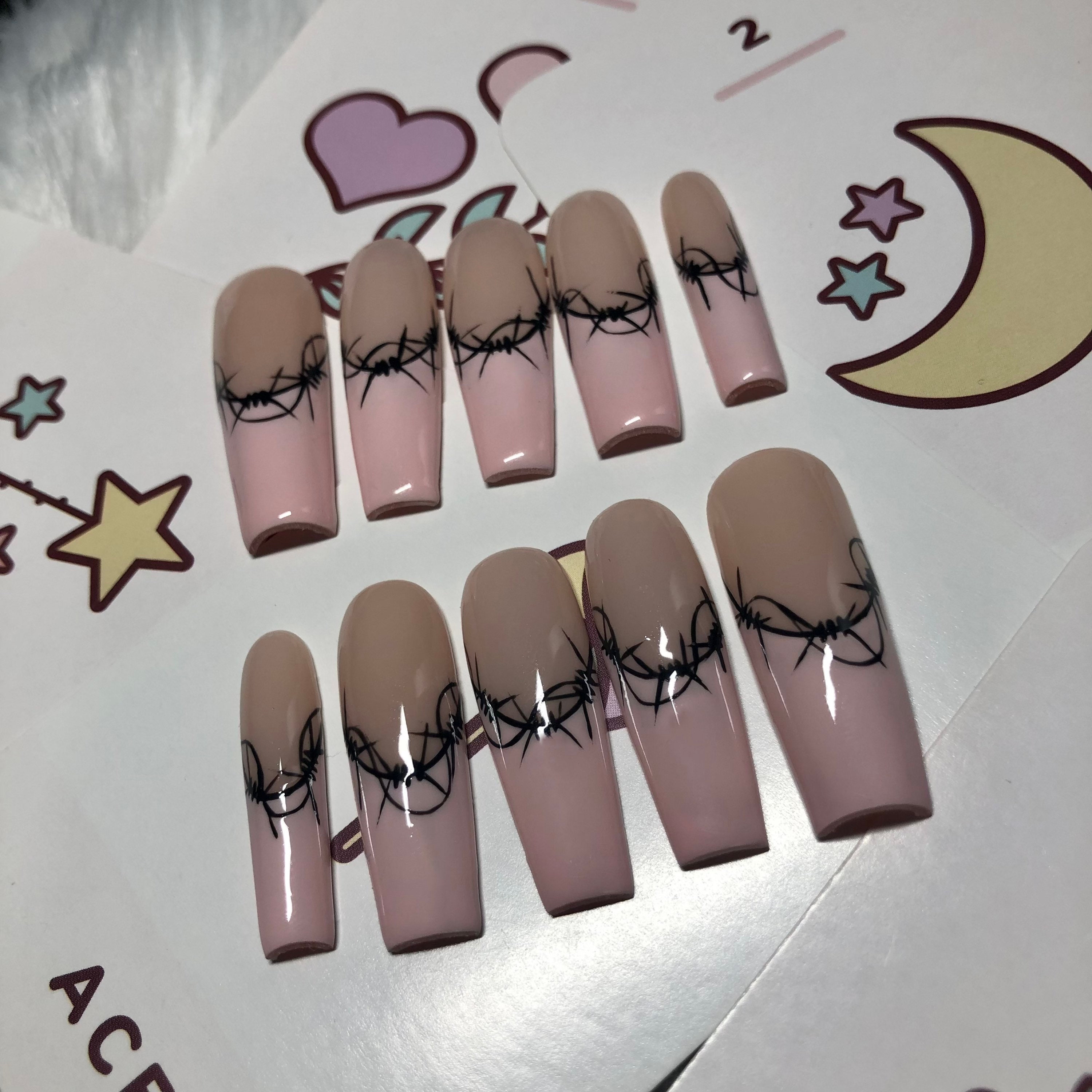 Long Square Pink Barbed Wire Press on Nails - Etsy