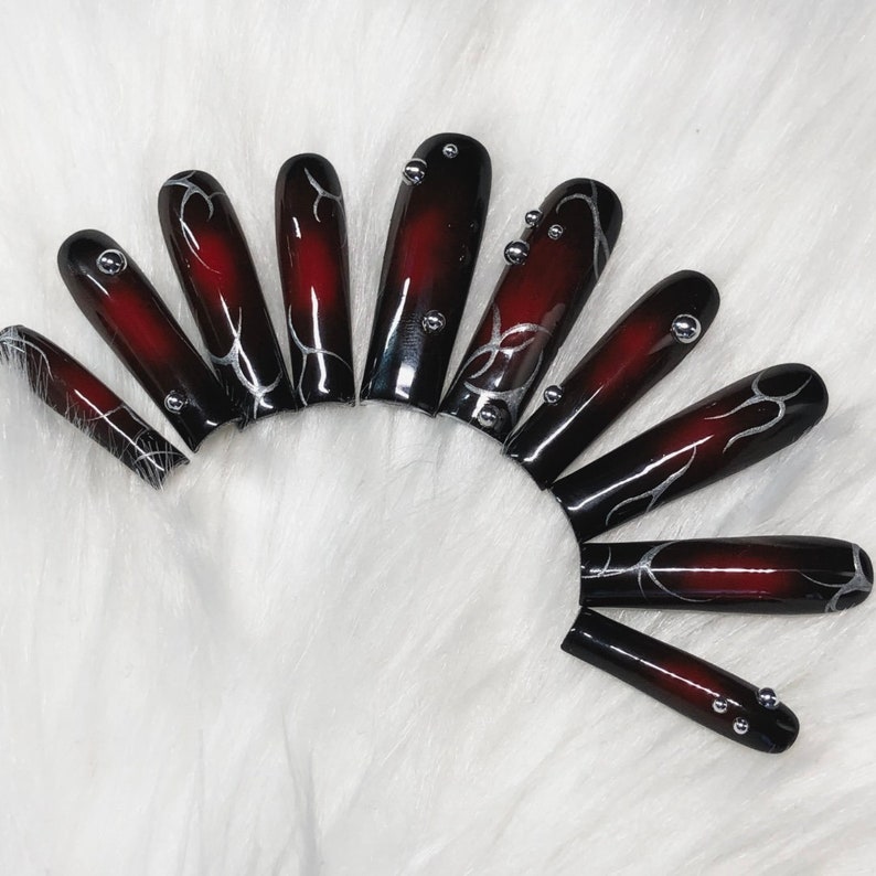Black and Red Gradient Ombre Goth Emo Press on Nails With - Etsy