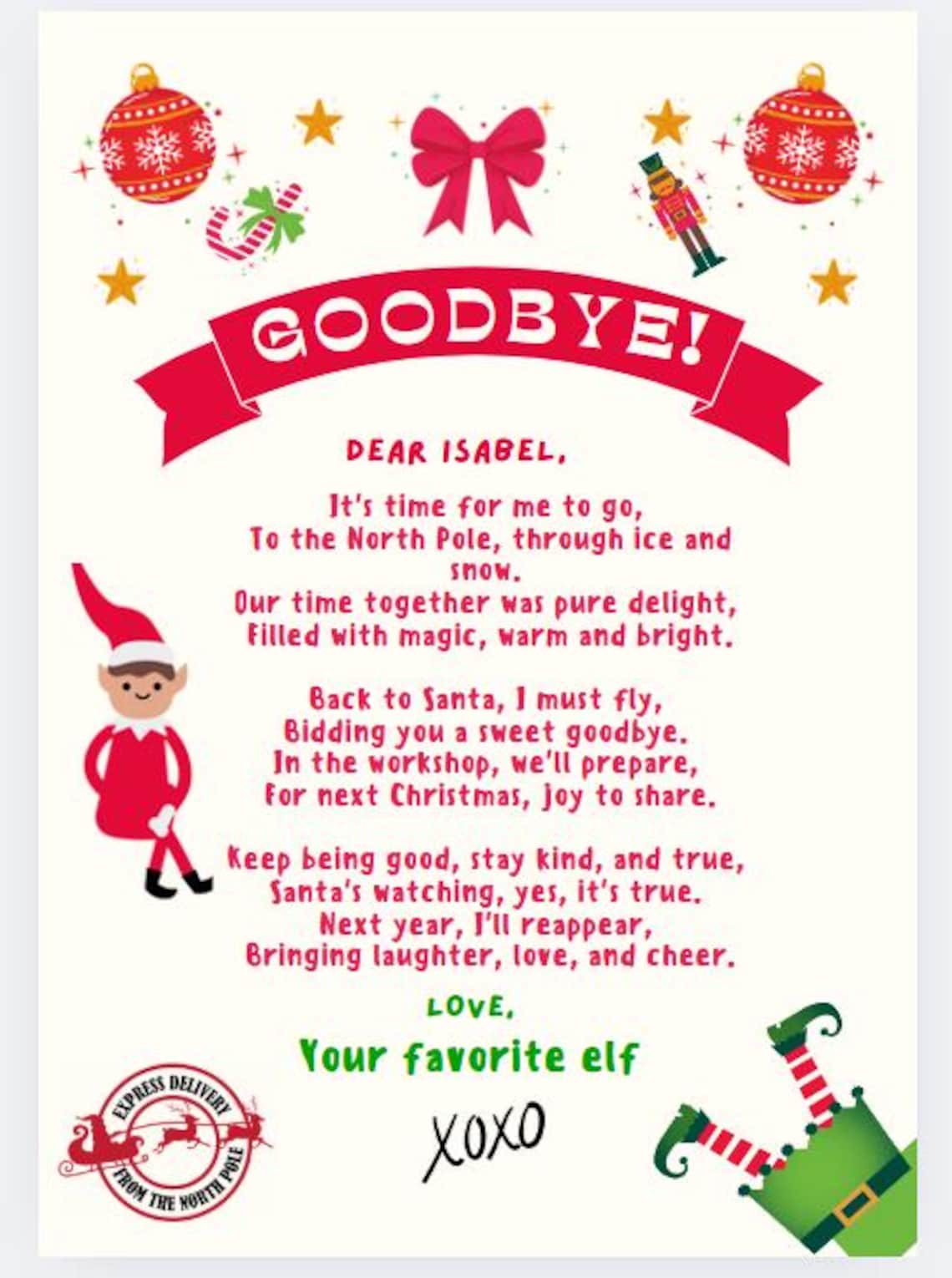 Elf Arrival Letter/elf Goodbye Letter Editable Template - Elf Hello ...