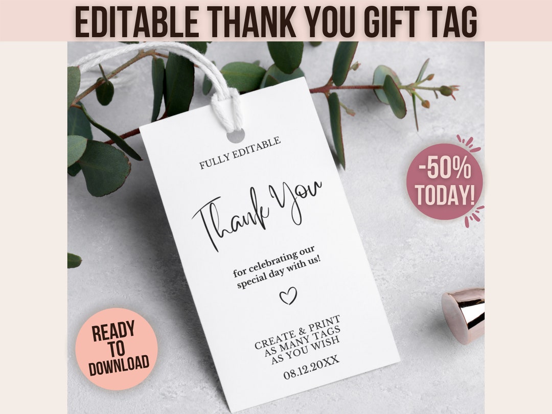 Editable Tag Template Custom Gift Tag | Instant Download Printable Wedding Favor Tag ...