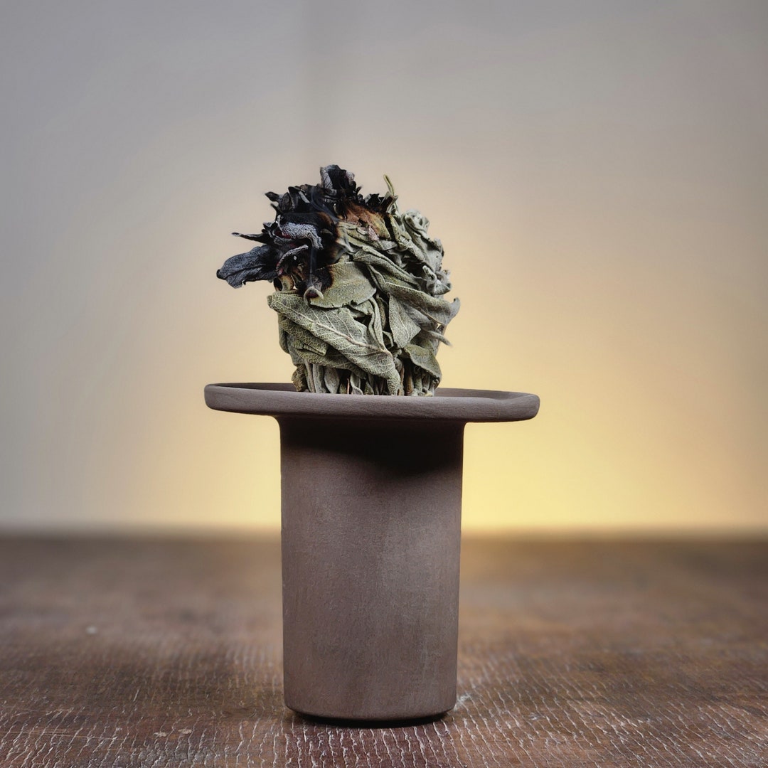 Ceramic Sage Smudge Burner, Concrete Color Sage Holder, Palo Santo ...