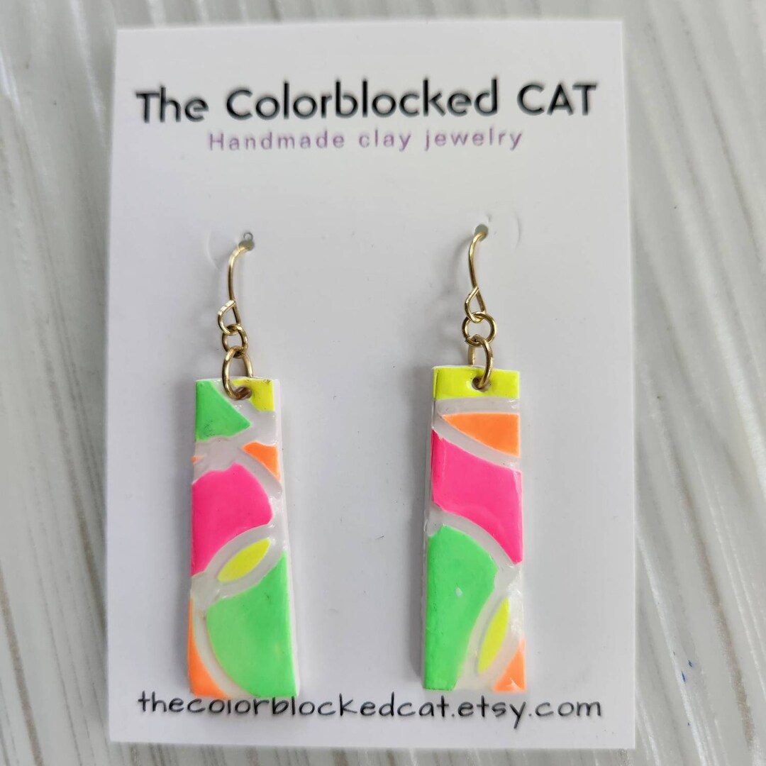 Colorful Earrings Bright Earrings Fluorescent Earrings Mod Earrings ...