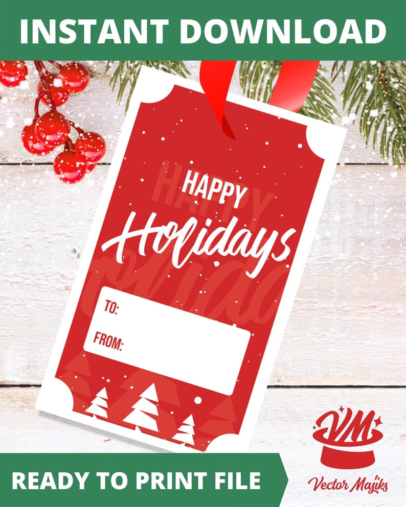 Printable Christmas Gift Tags, Happy Holidays Gift Tags, DIY Christmas ...