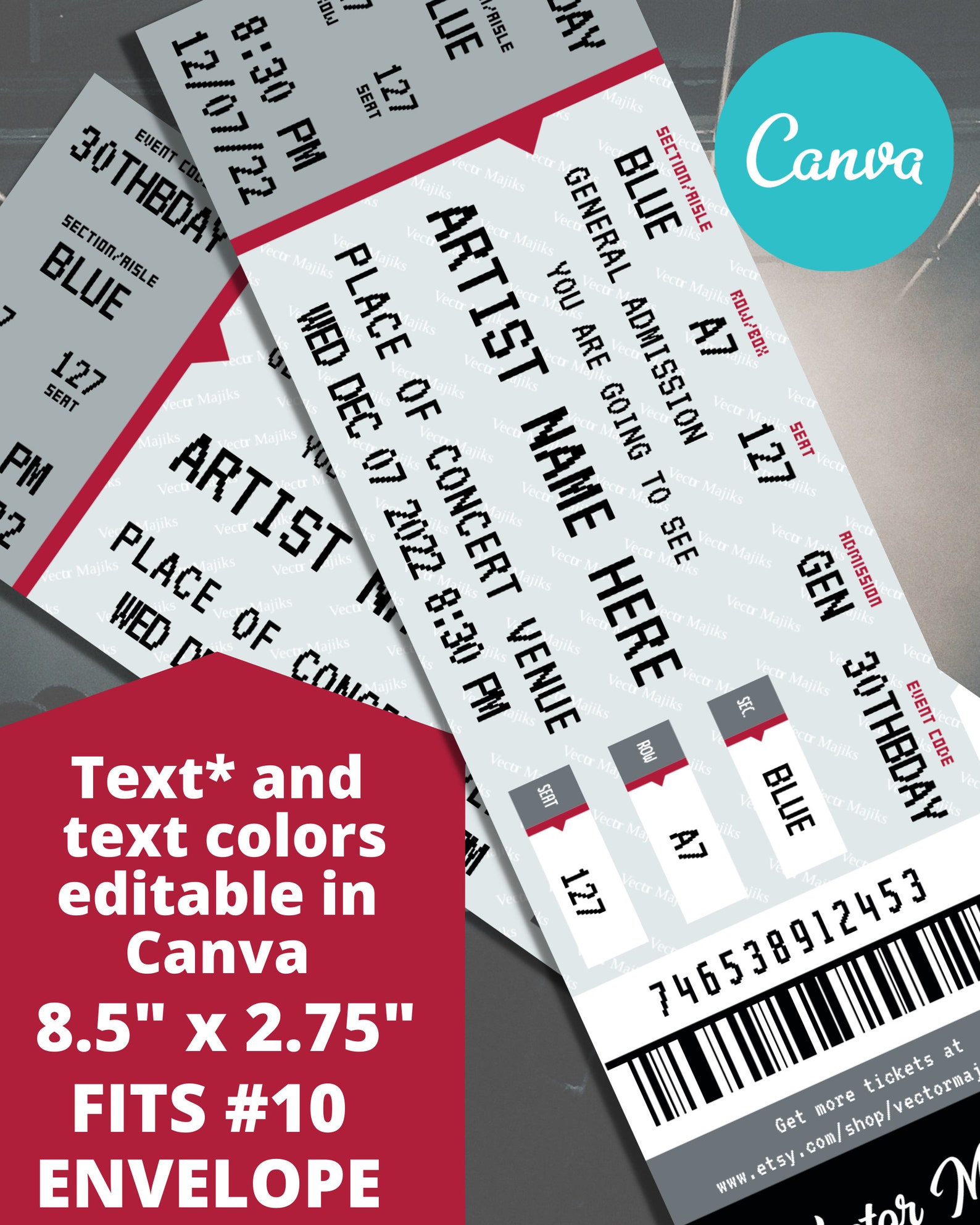 Concert Ticket Template Gift Certificate Personalized Event - Etsy