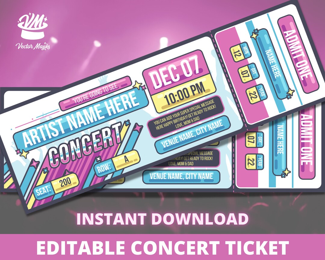 Concert Ticket Template Gift Certificate - Printable Concert Ticket ...