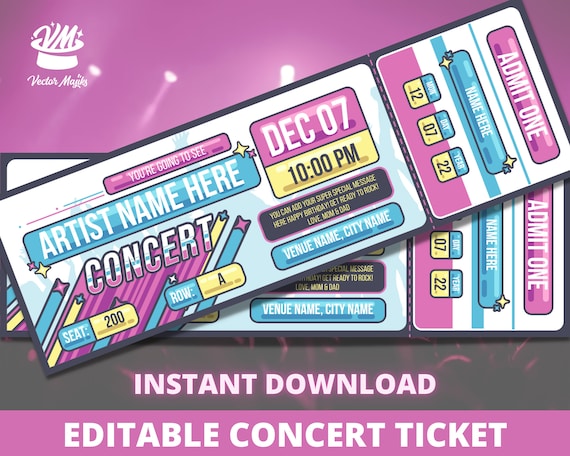 Concert Ticket Template Gift Certificate Printable Concert | Etsy