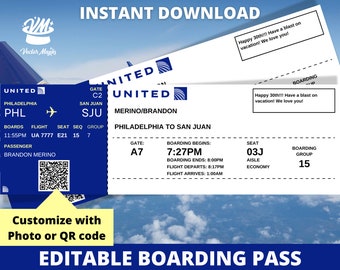 Editable Airline Boarding Pass Ticket Template. Surprise Trip - Etsy