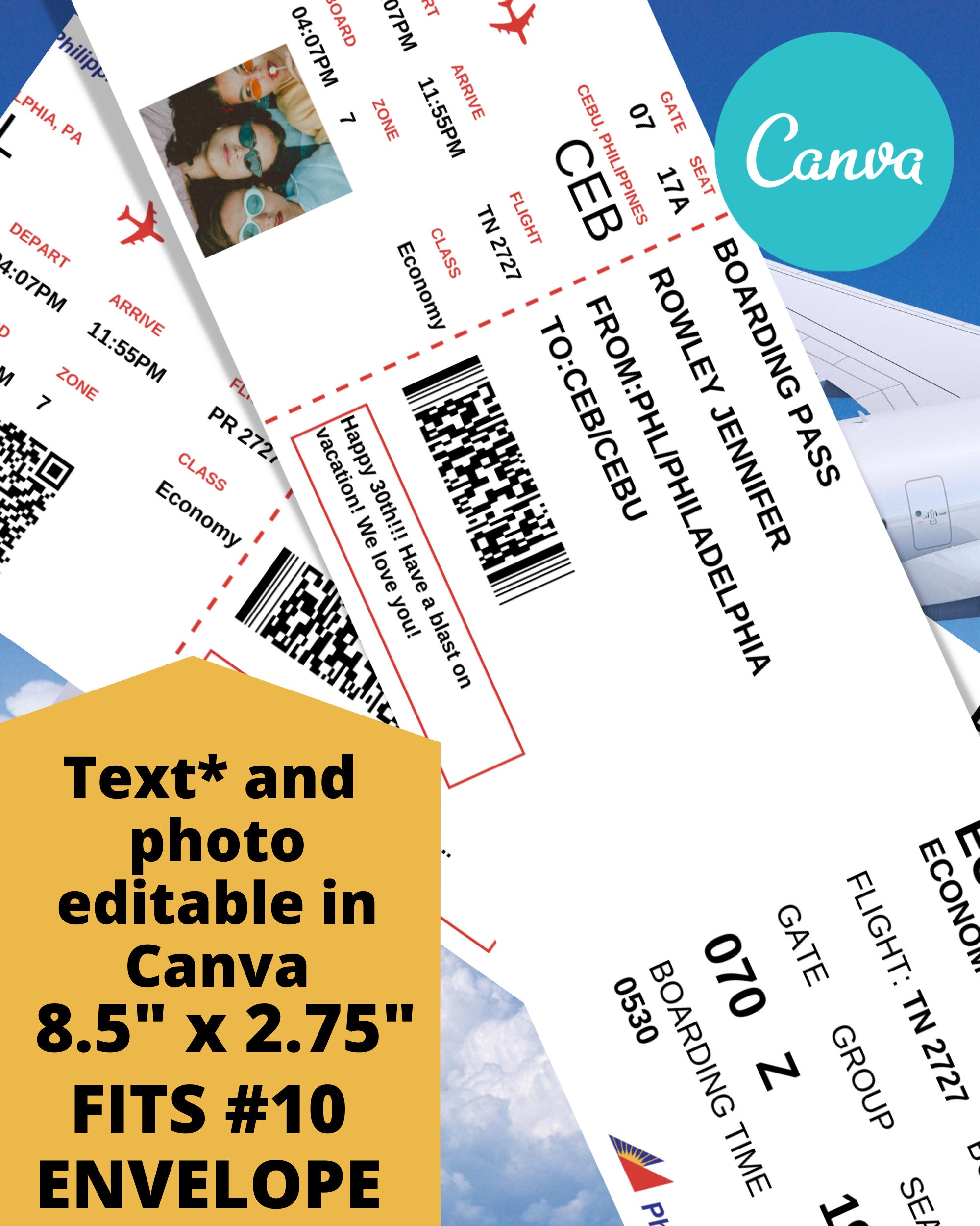 Editable Boarding Pass Ticket Template, Surprise Airline Gift ...