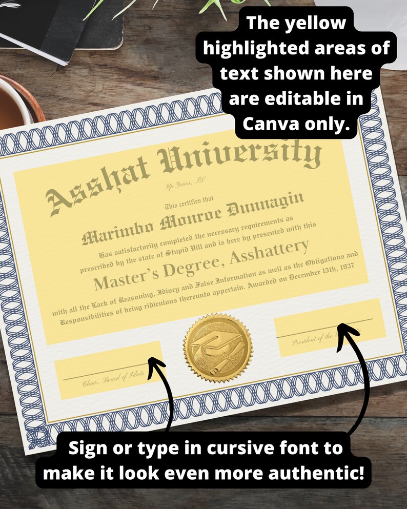 University Gag Gift Certificate, Funny Diploma, Prank Gifts, Funny ...