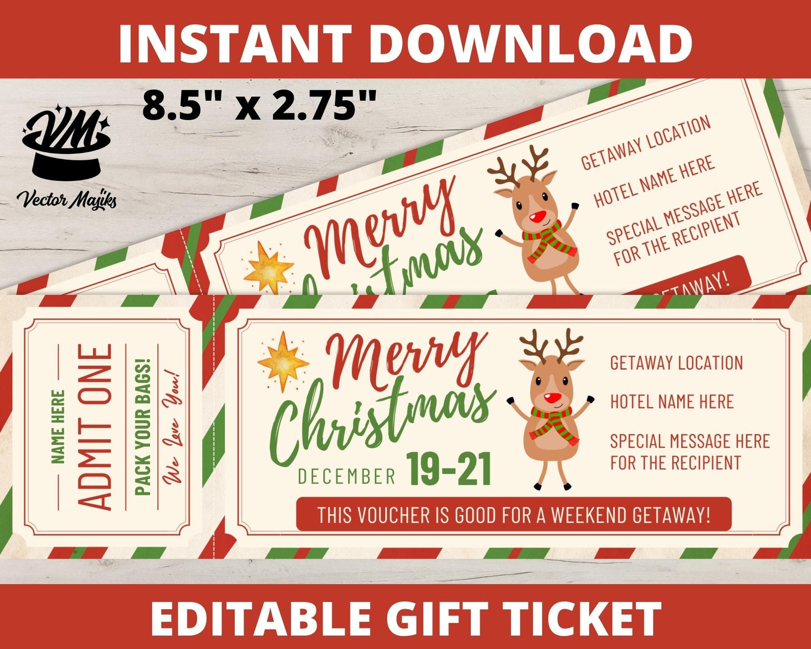 Weekend Getaway Voucher Template Gift Certificate - Editable Gift ...