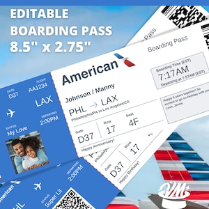 Editable Boarding Pass Ticket Template, Surprise Airline Gift, American Airlines, AA Printable ...