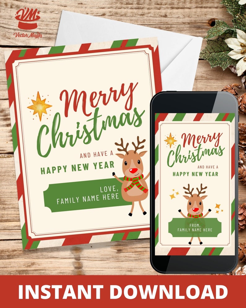 Editable No Photo Christmas Card - Matching Electronic Holiday Card ...