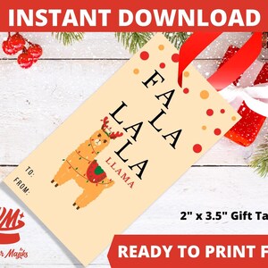 Printable Christmas Gift Tags, Cute Llama Christmas Gift Tags, DIY ...