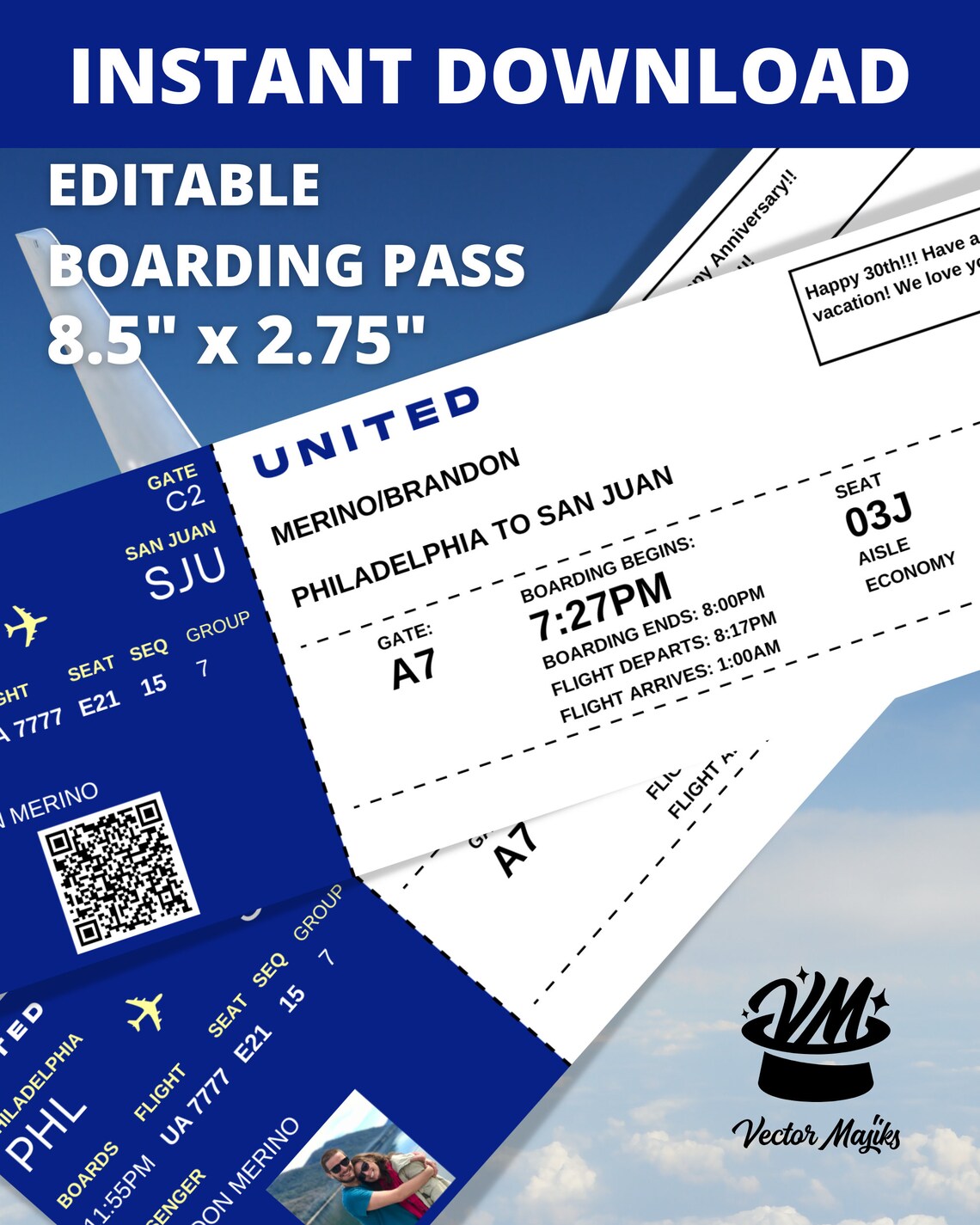 Editable Boarding Pass Ticket Template, Surprise Airline Gift, Fake ...